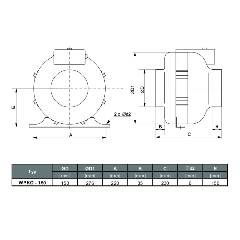 Wentylator kanałowy WPKO-150 - 610m3/h - FI 150mm